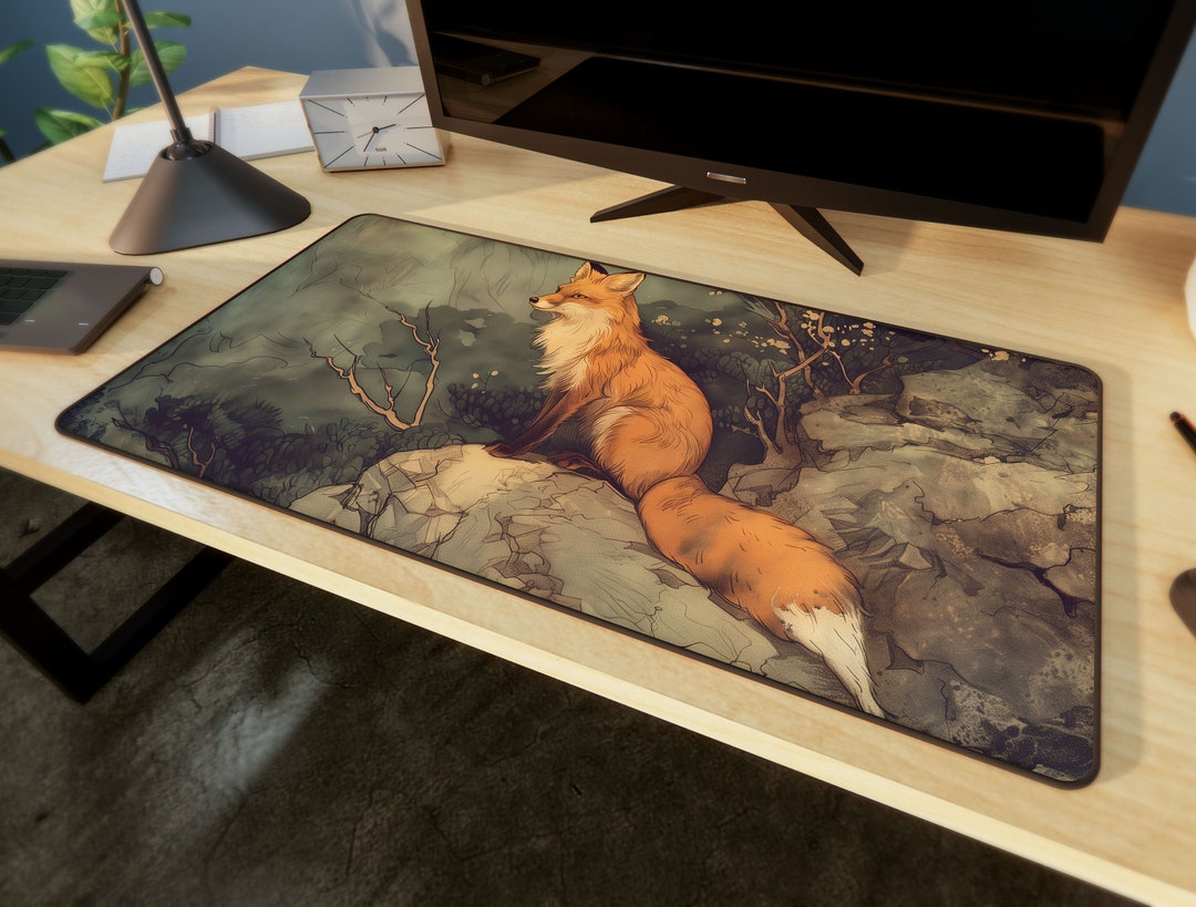 Large Fox Illustrated Desk Mat, Artistic Home Office Decor, Nature ...
