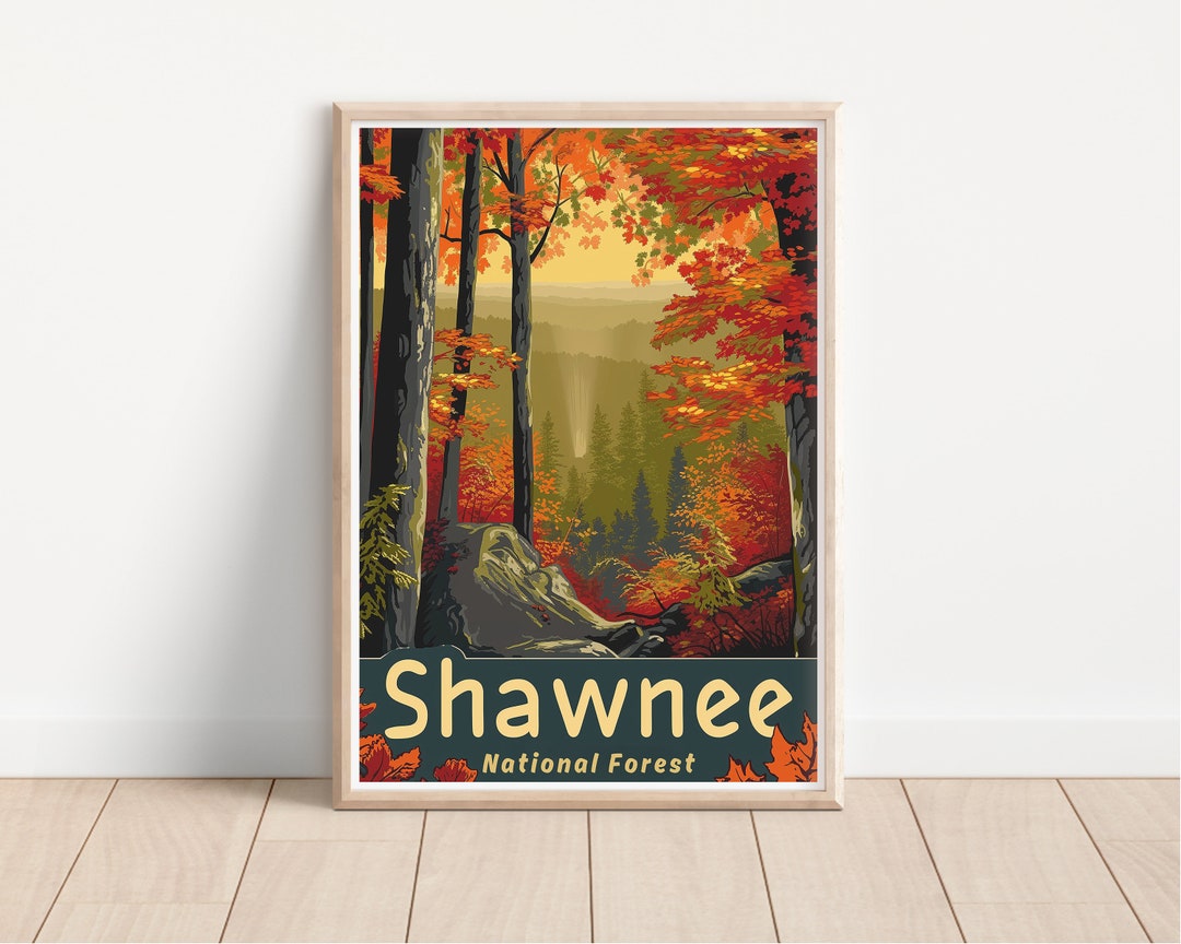 Shawnee National Forest Travel Poster, Vintage Inspired Autumn Scenery ...
