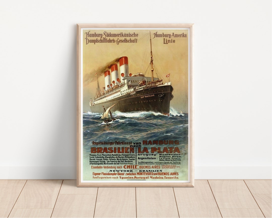 Vintage Ocean Liner Poster, Retro Travel Print, Hamburg South America ...