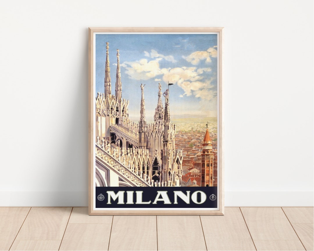 Vintage Milano Travel Poster, Retro Italy Cityscape Art, Milan Duomo ...