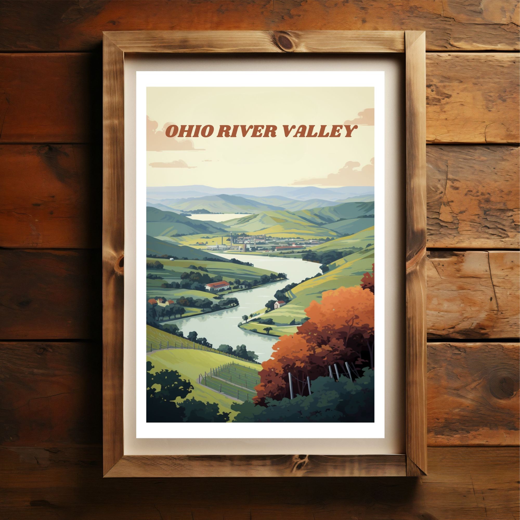 Ohio River Valley Travel Poster, Vintage Style Wall Art, Nature Scenic ...
