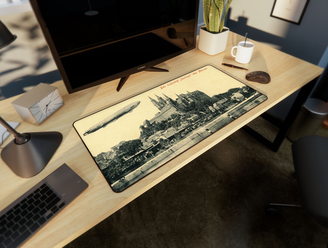 Vintage Zeppelin Over Meissen Cathedral Desk Mat, Historical Airship ...