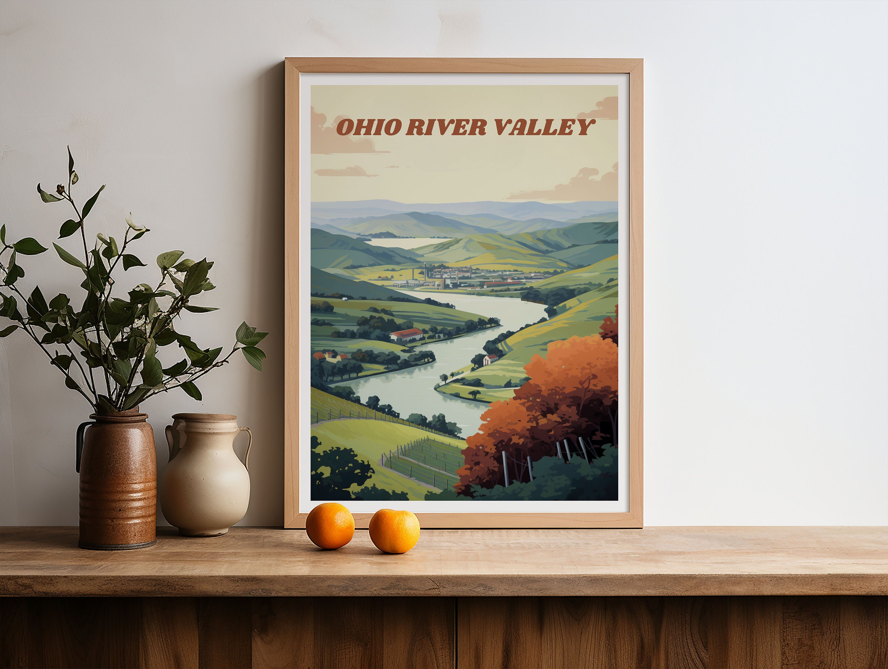 Ohio River Valley Travel Poster, Vintage Style Wall Art, Nature Scenic ...
