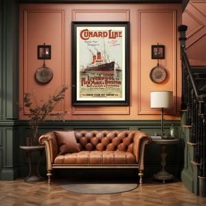 Vintage Cunard Line Travel Poster, New York to Boston Steamship, Retro ...