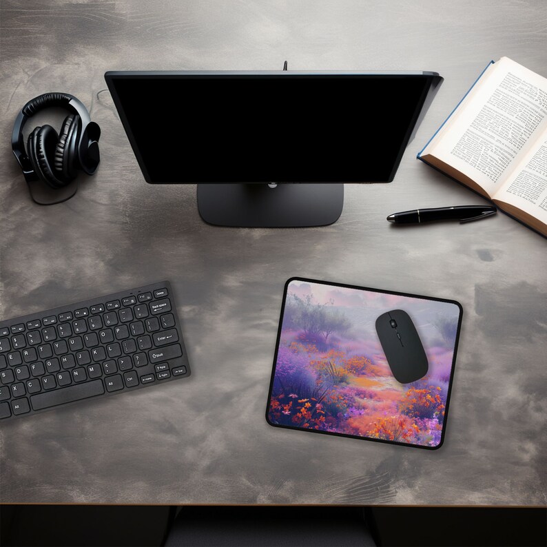 Floral Landscape Mouse Pad, Colorful Wildflowers Office Desk Accessory, 9x7 Inch Fantasy Scenery ...