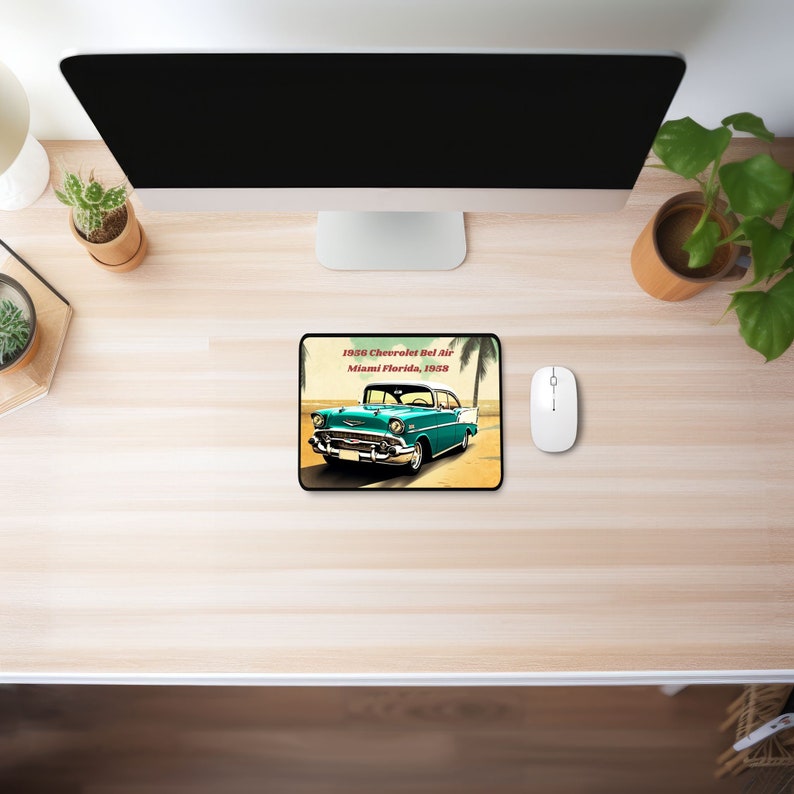 Vintage 1956 Chevrolet Bel Air Mouse Pad, Classic Car Desk Accessory ...