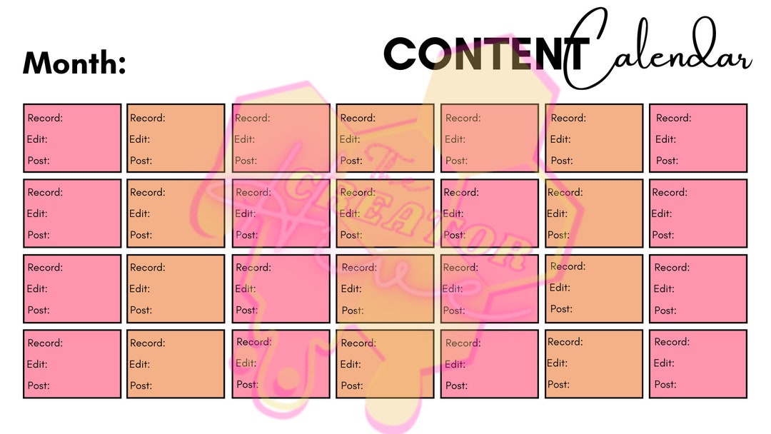 Monthly Content Calendar - Etsy