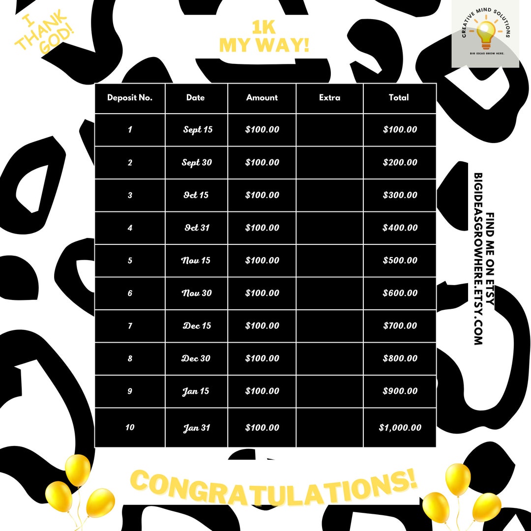 1K My Way Money Saving Sheet - Black and White Animal Print - Etsy