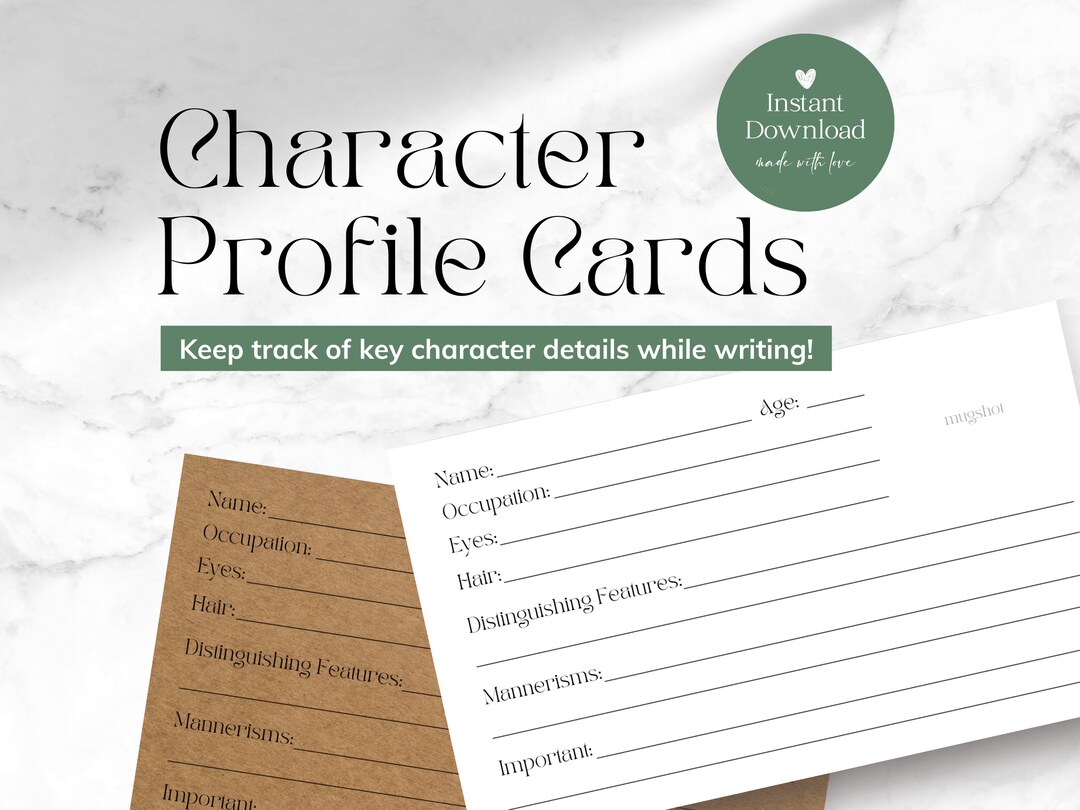 Character Profile Flashcards for Writers Ideal Writing Planner Tool for ...