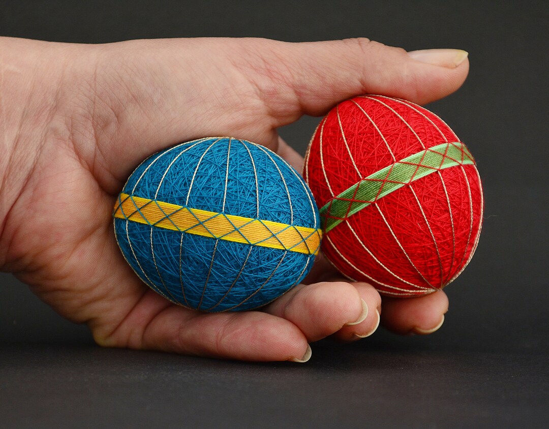 Embroidered Easter Egg Set of 2, Japanese Temari Eggs, Easter ...