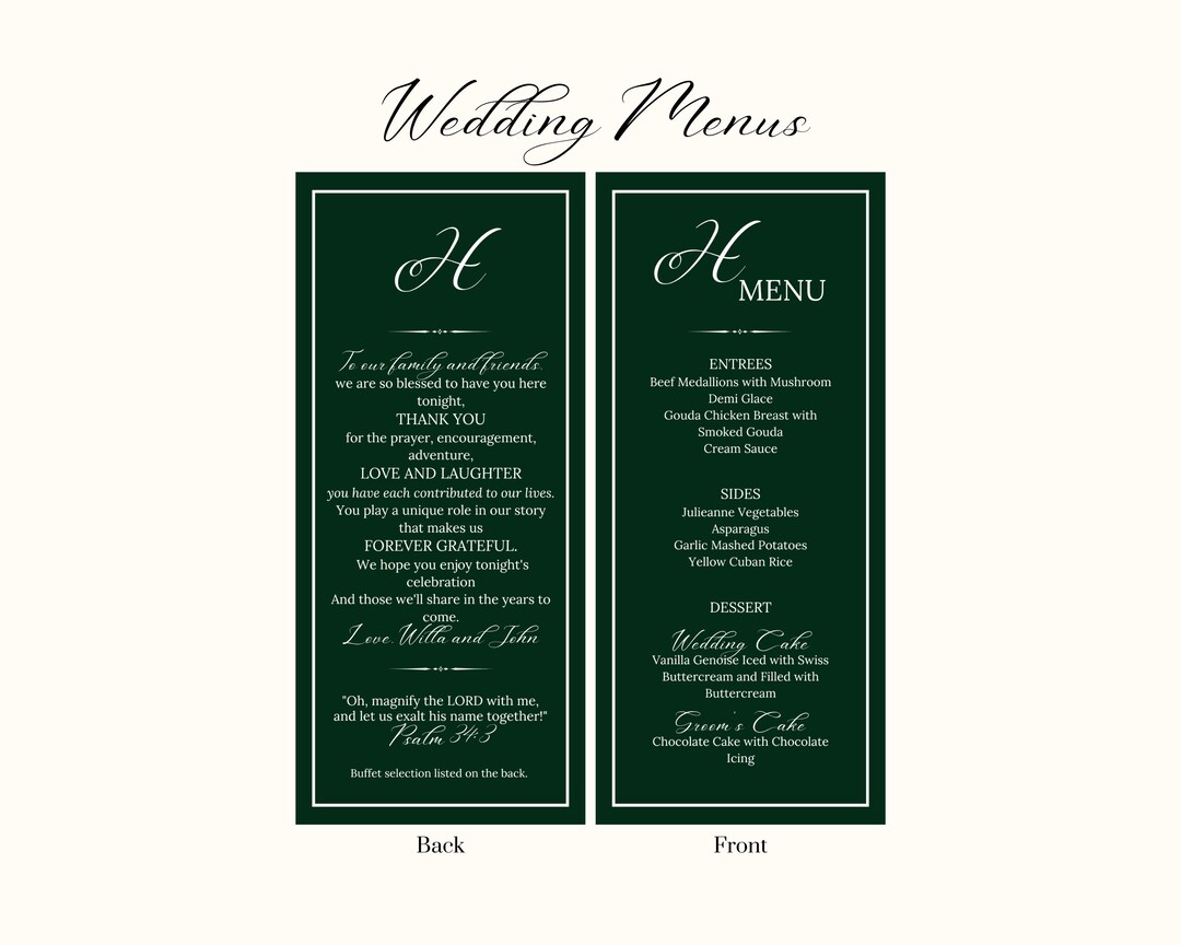 Custom Wedding Menu Design Custom Wedding Menu Classic Custom Dinner ...