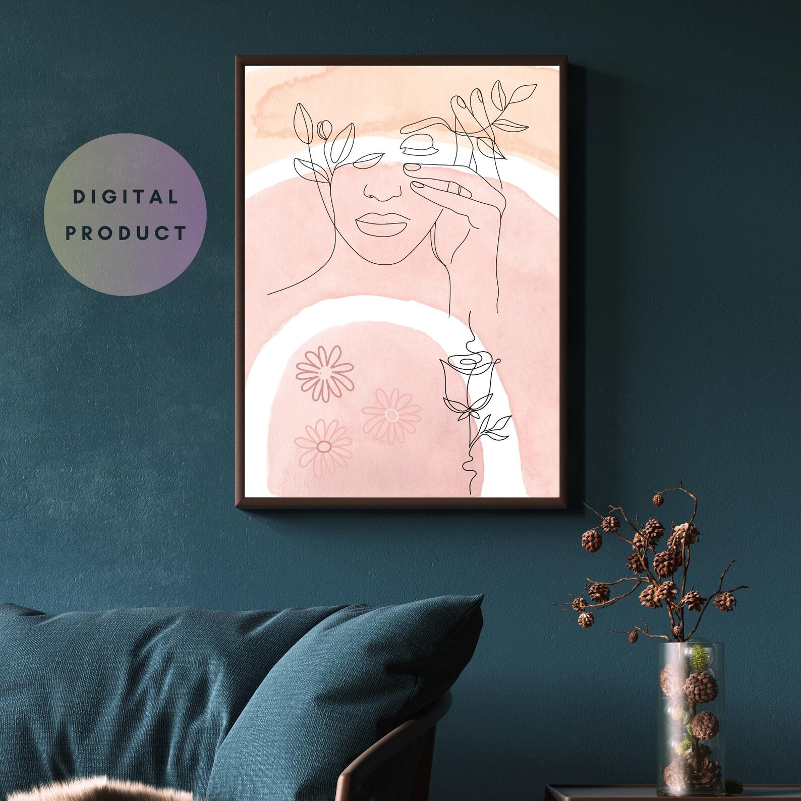 Boho Woman Drawing Line Wall Art - Etsy