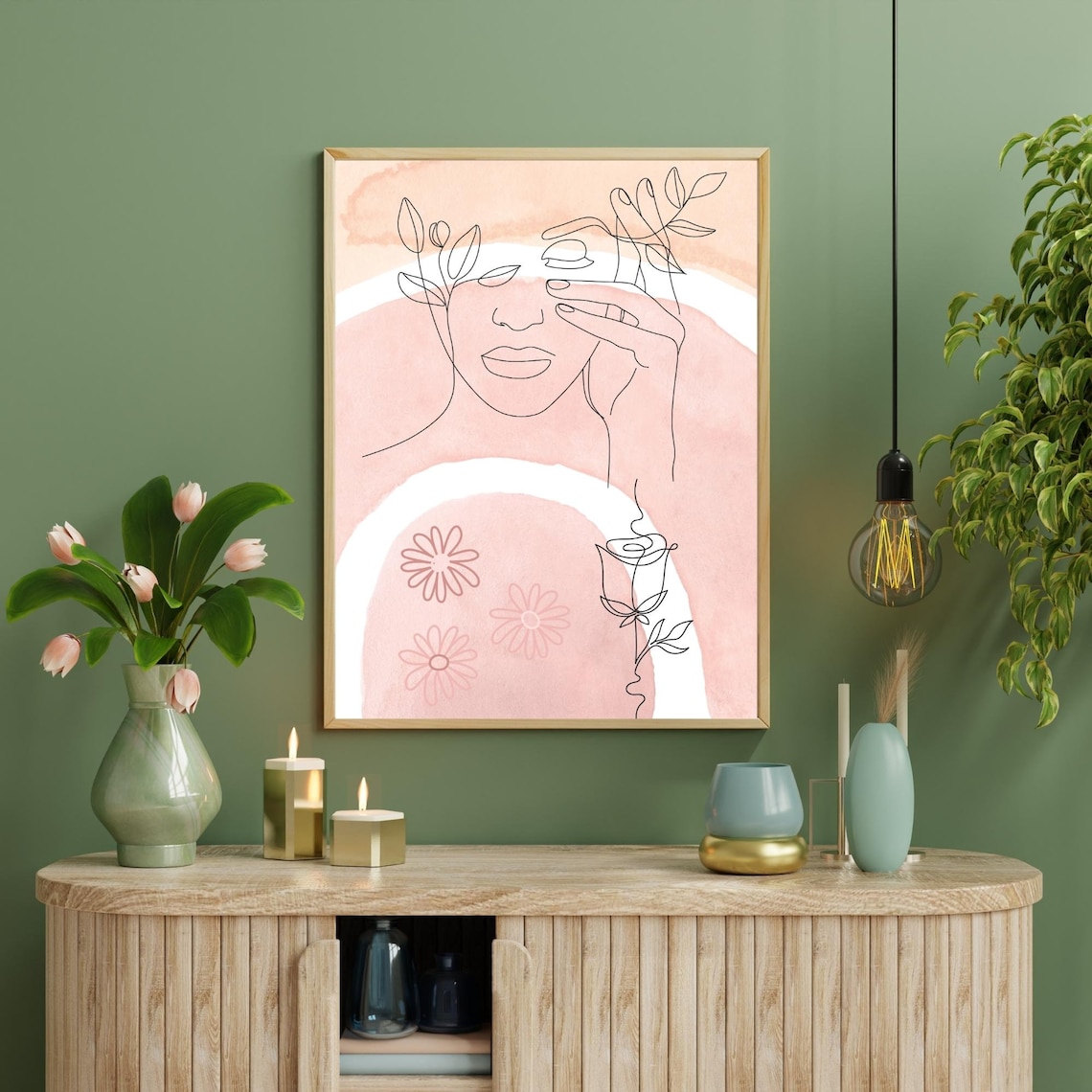 Boho Woman Drawing Line Wall Art - Etsy