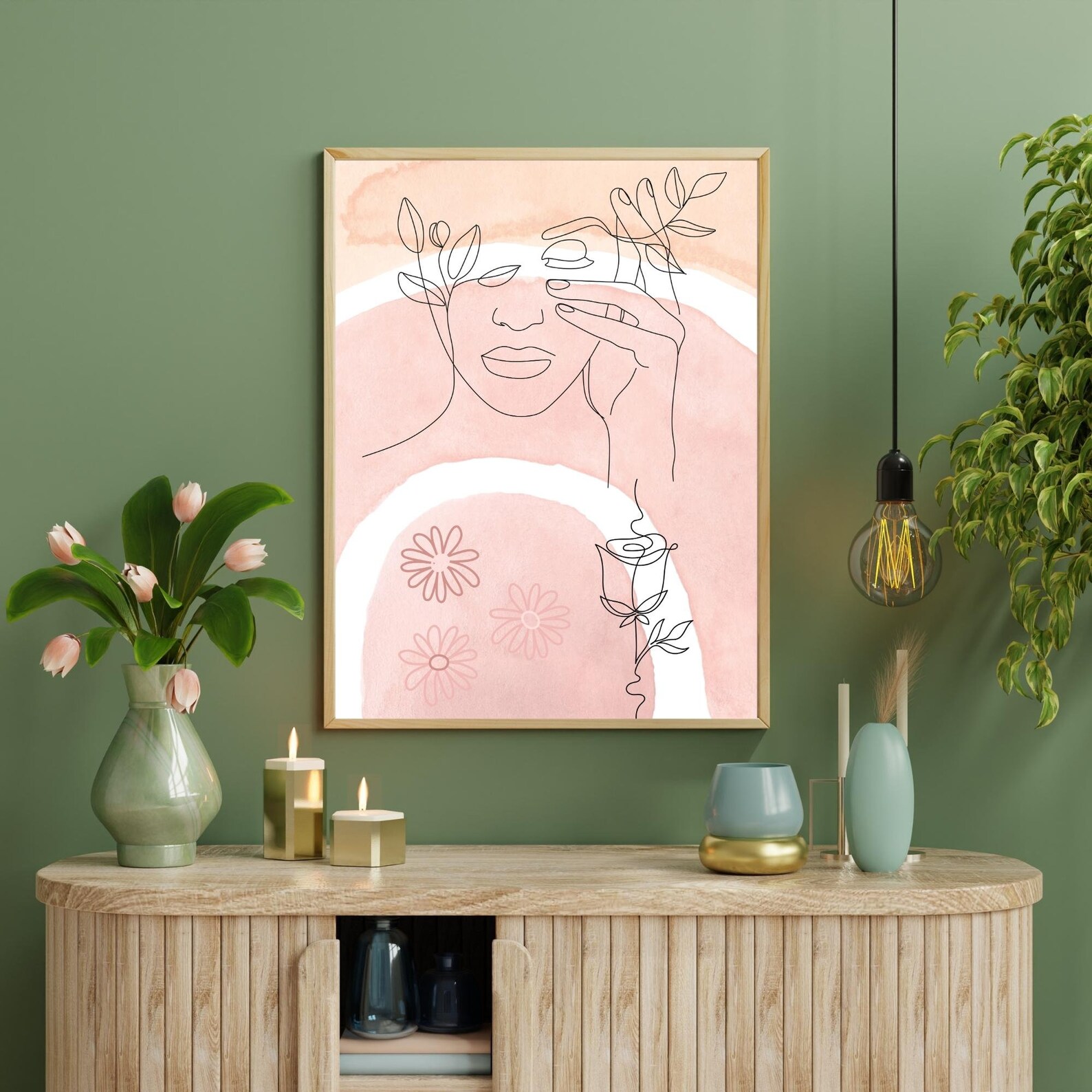 Boho Woman Drawing Line Wall Art - Etsy