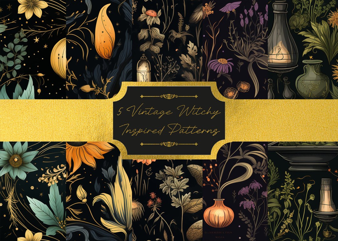 Bundle of 5 Vintage Witchy Inspired Patterns, Printable Paper, Seamless ...