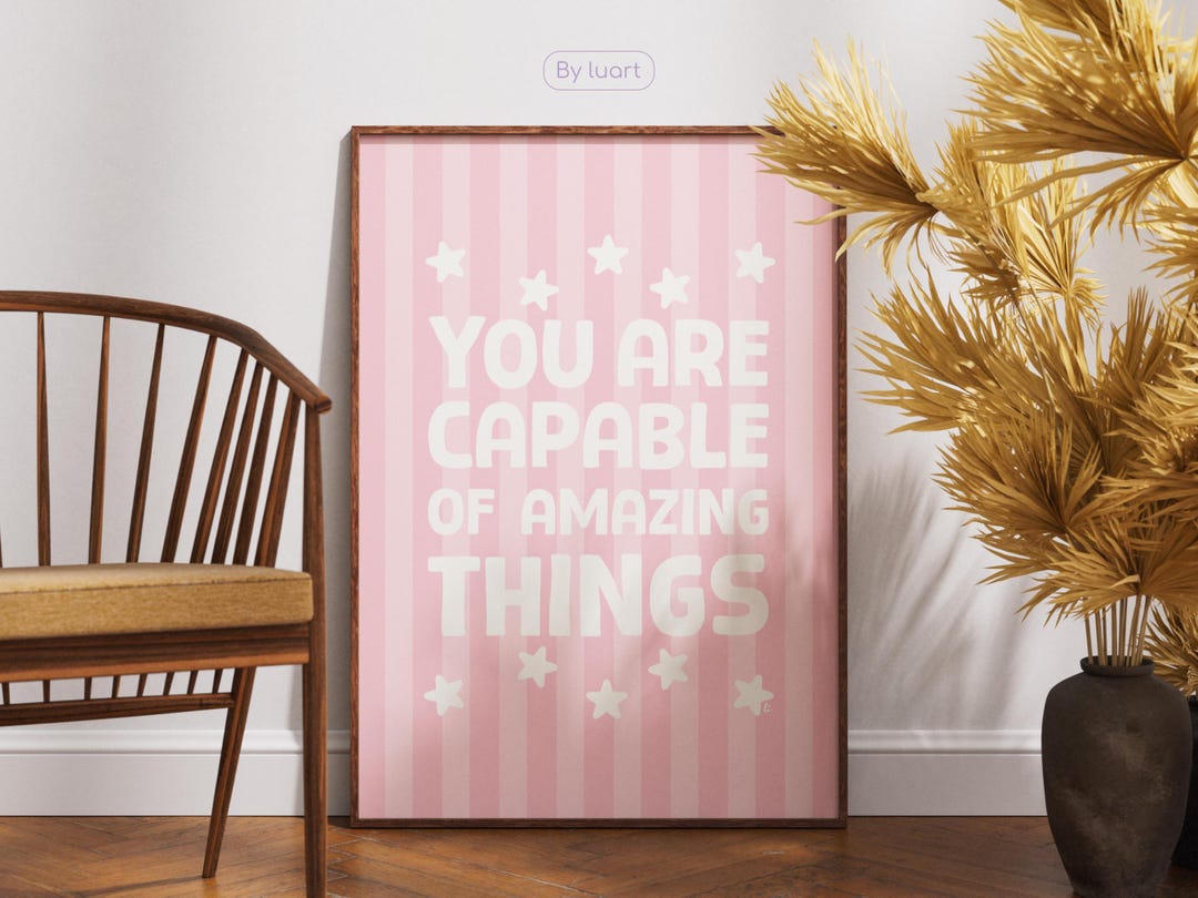 Motivational Print You Are Capable Pink Striped Wall Art (digital ...