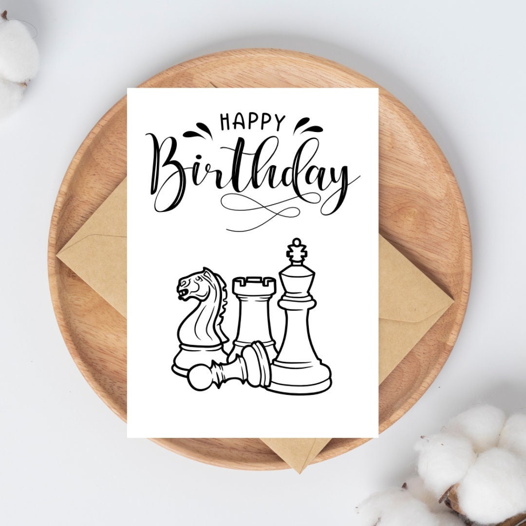 Printable Happy Birthday Card, Funny Chess Birthday Card, Vintage Birthday Cards, Print Birthday ...