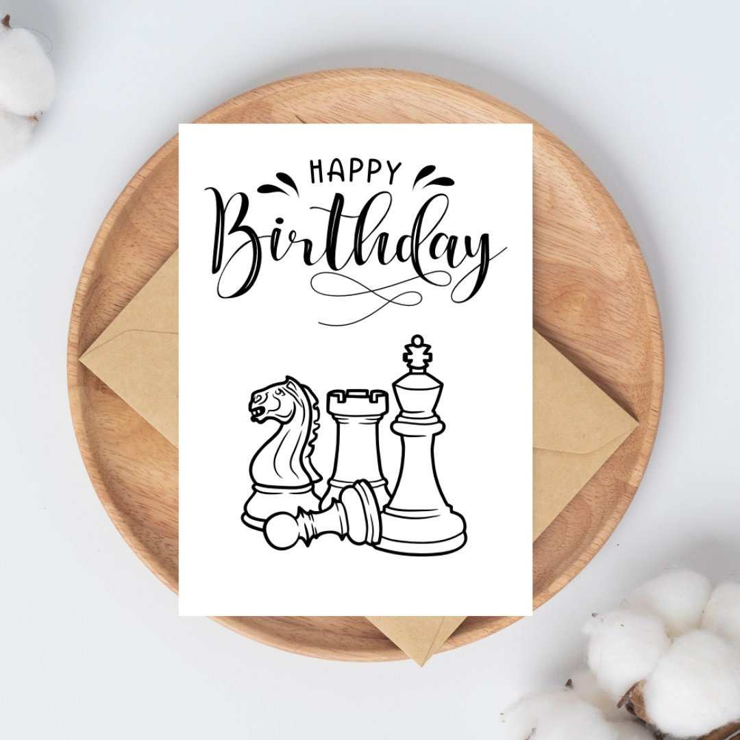 Printable Happy Birthday Card, Funny Chess Birthday Card, Vintage ...