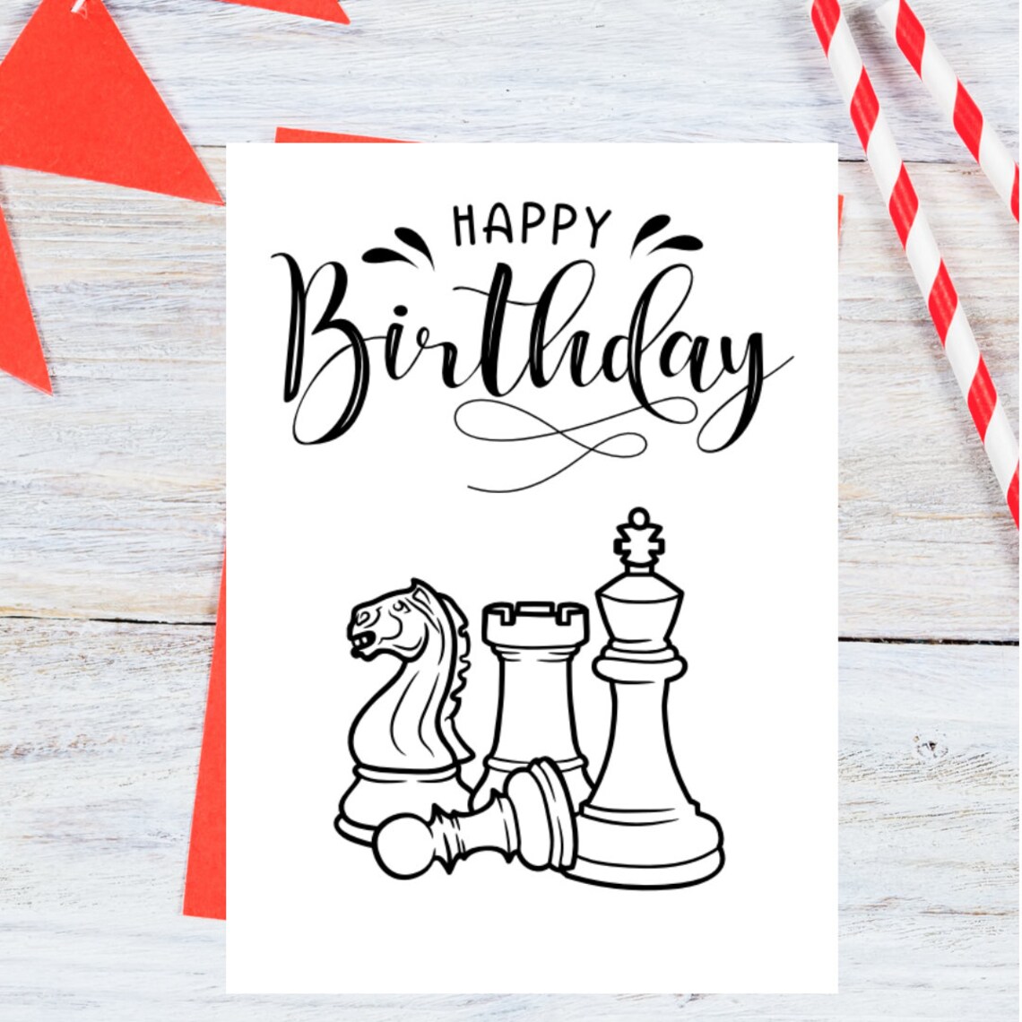 Printable Happy Birthday Card, Funny Chess Birthday Card, Vintage ...