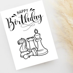 Printable Happy Birthday Card, Funny Chess Birthday Card, Vintage ...