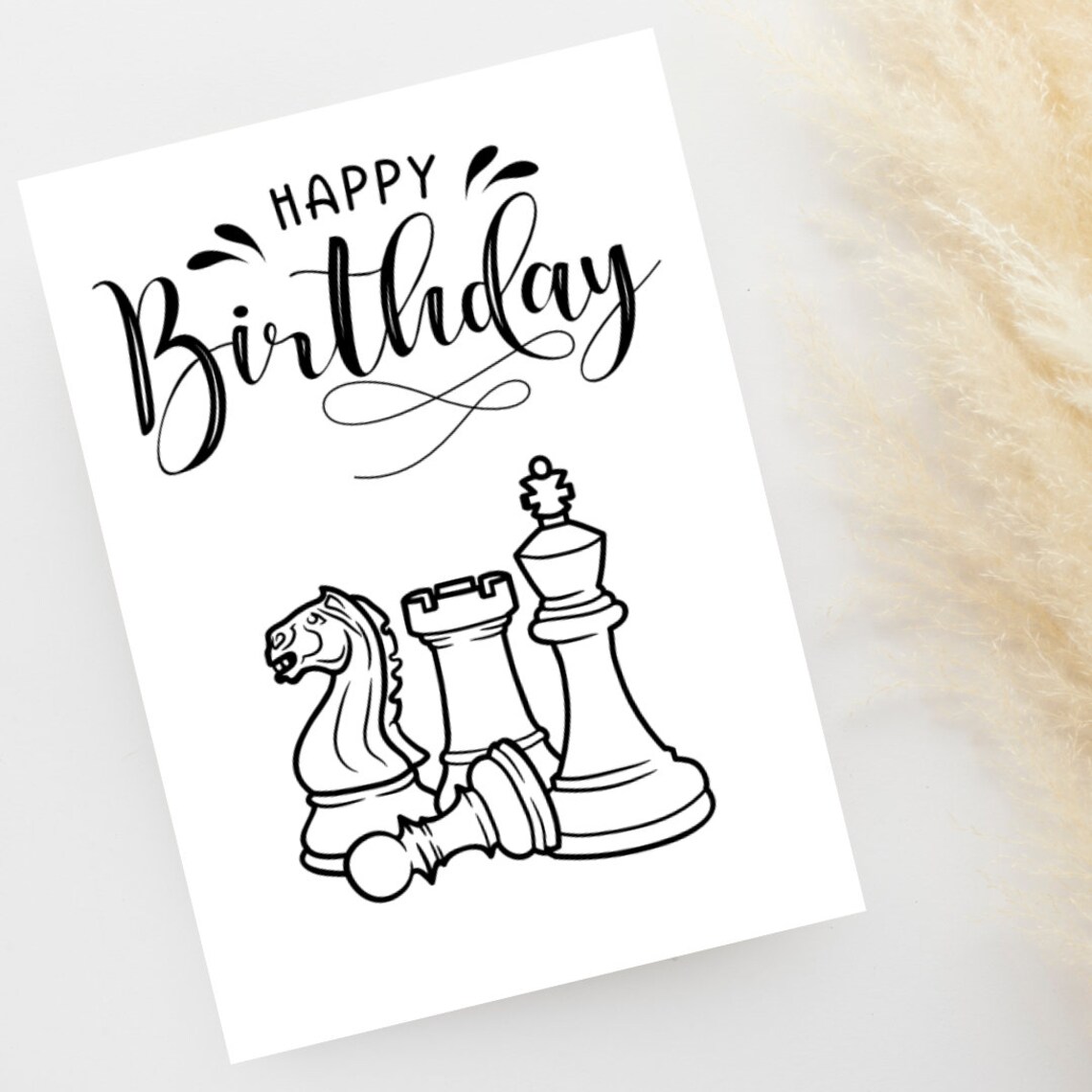Printable Happy Birthday Card, Funny Chess Birthday Card, Vintage ...