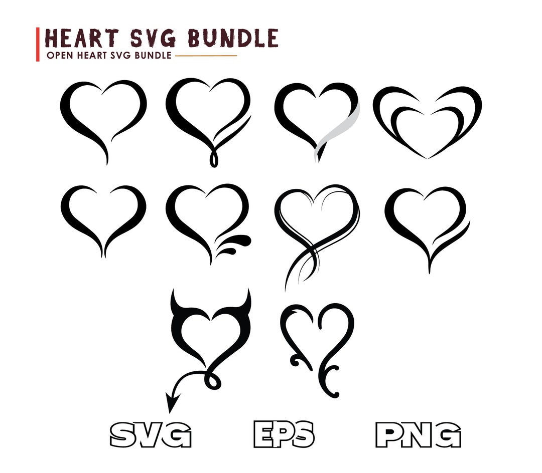 Open Heart Bundle, 10 Open Heart Bundle, Heart Bundle, Open Heart Svg ...