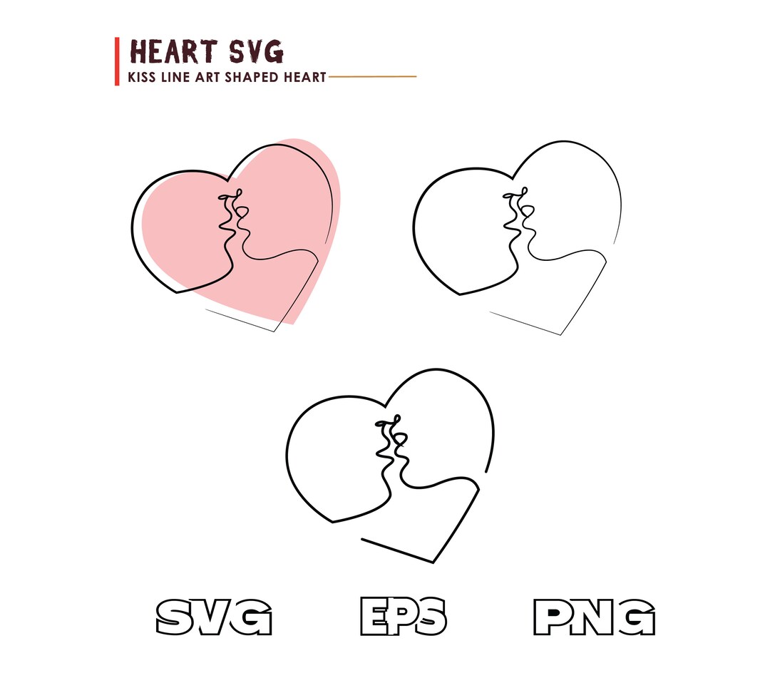 One Line Art,heart Kiss Svg, Heart Svg, Love Kiss Svg, Couple Kiss, One ...