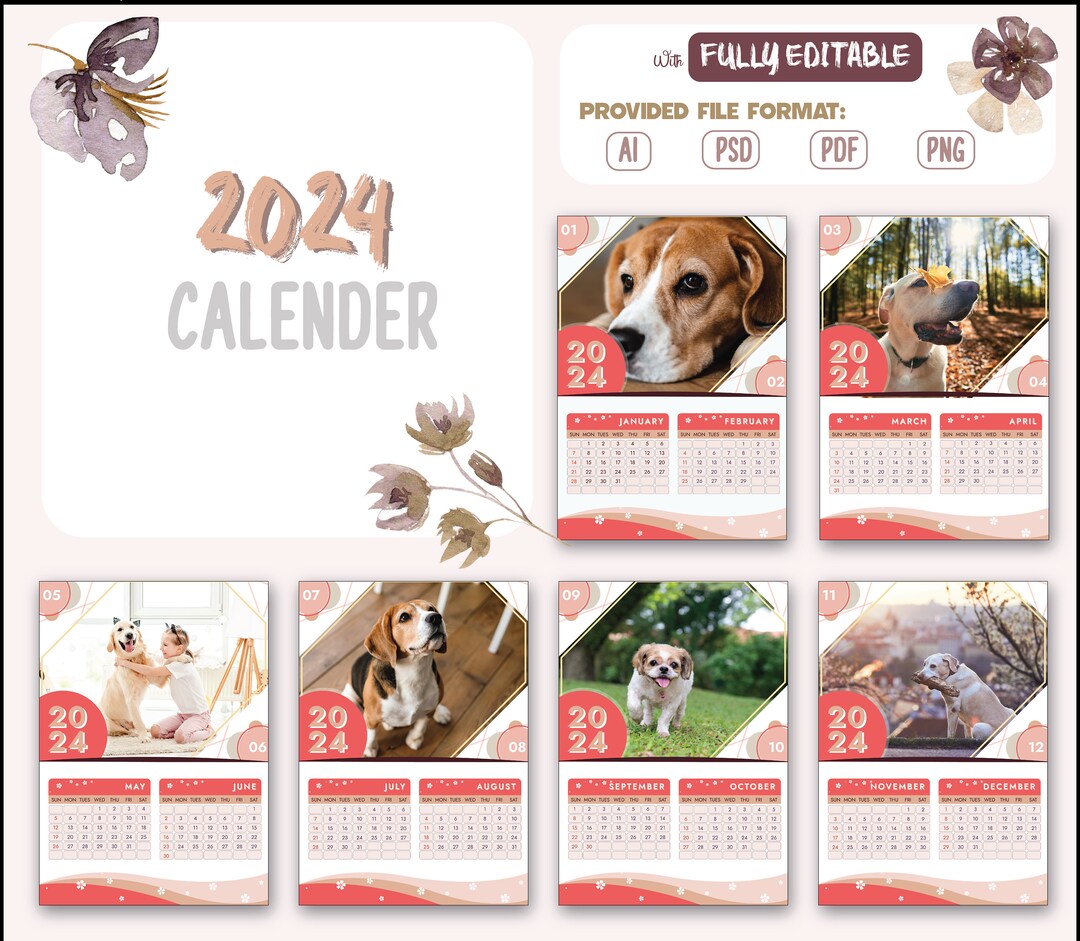 Dog Calendar Template - 100% Editable - Etsy