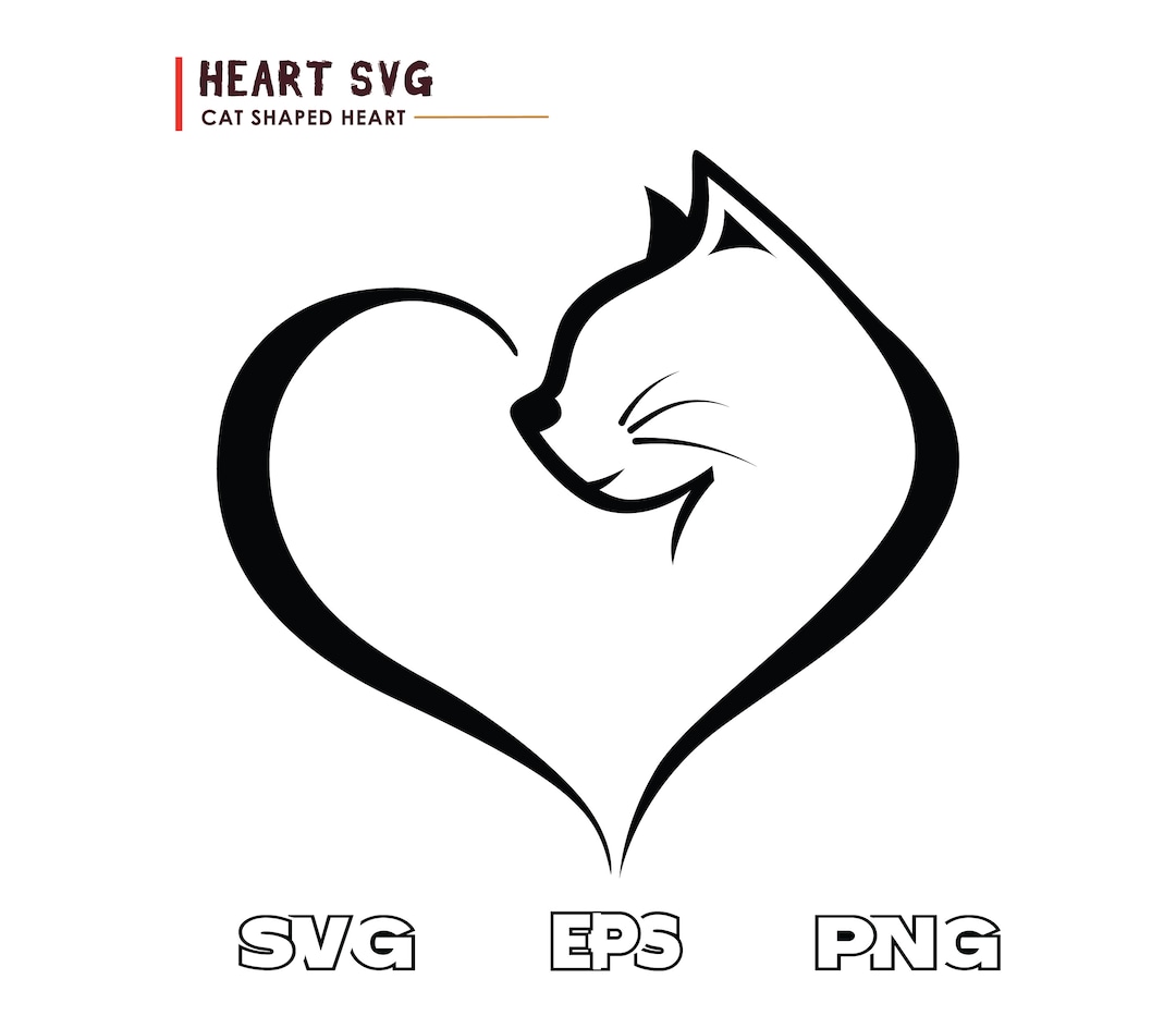 Corazón de gato SVG, Corazón SVG, Arte creativo del gato, regalo amante ...
