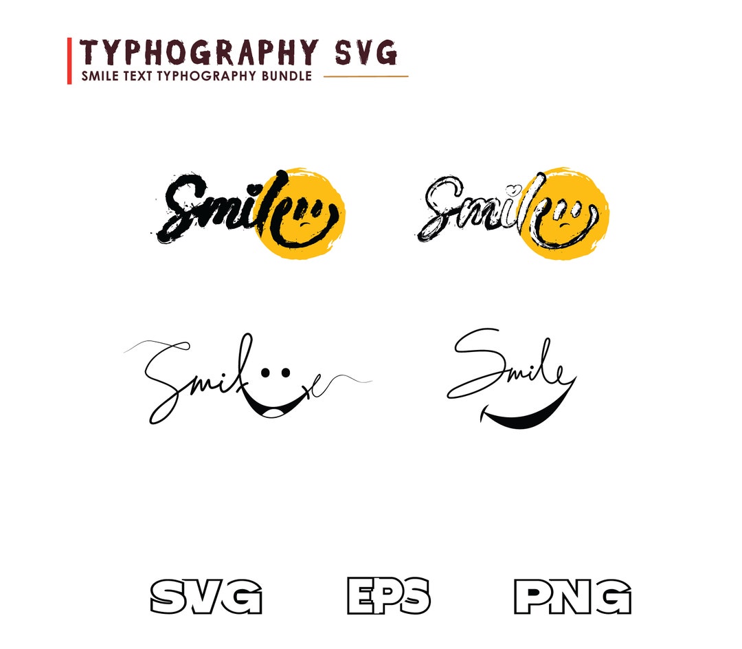 Smile Cursive Word Clipart: Happy Face Design (digital Download SVG ...