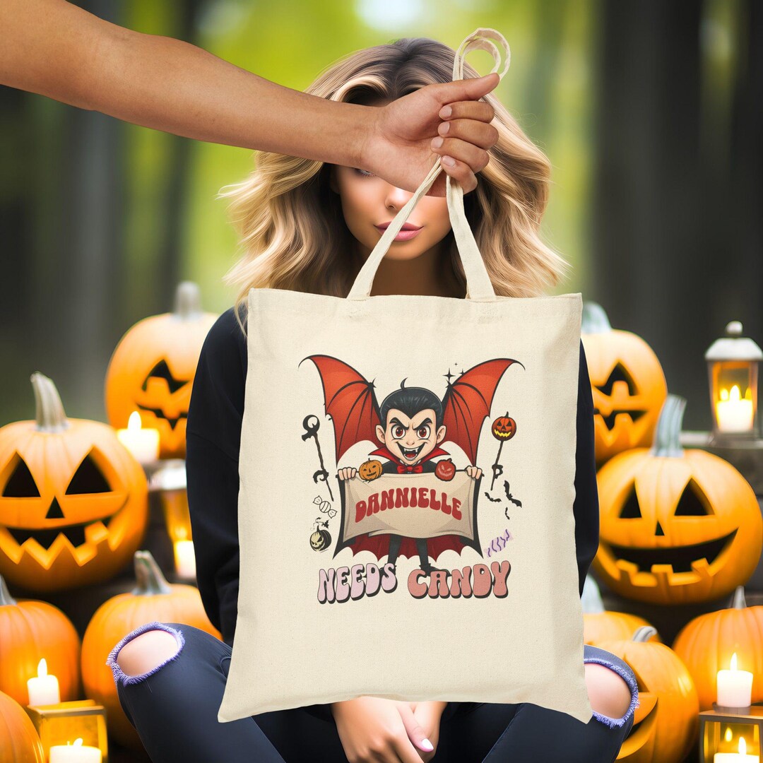 Halloween Candy Tote Bag Personalized Cotton Canvas Tote for Adults and ...