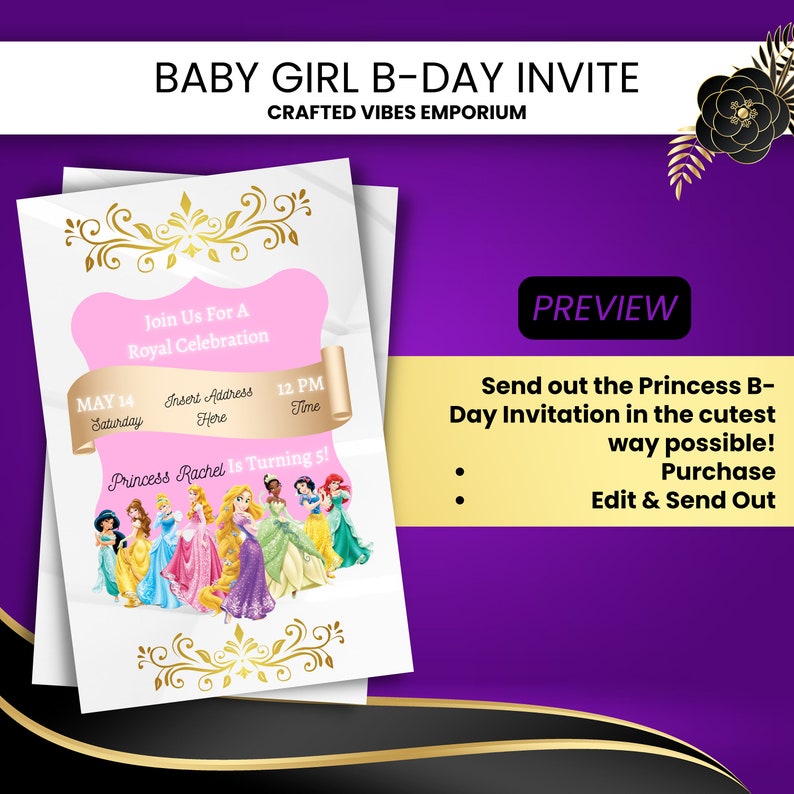 Princess Themed Birthday Invitation Digital/ Printable Invitation ...