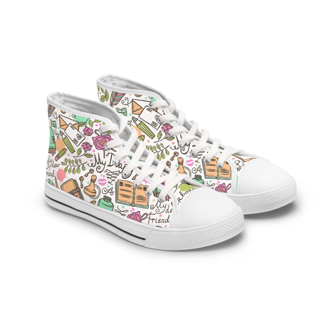 Books Reading Shoes High Top, Reader Sneakers High Top, Shoes High Top ...