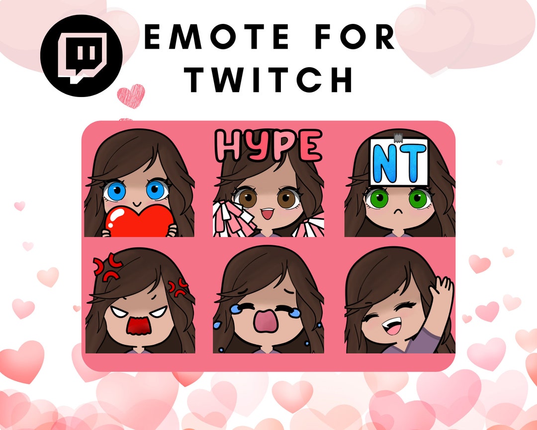 6 Twitch Emotes, Brown Hair With Bangs, Chibi, Discord Emotes, for ...