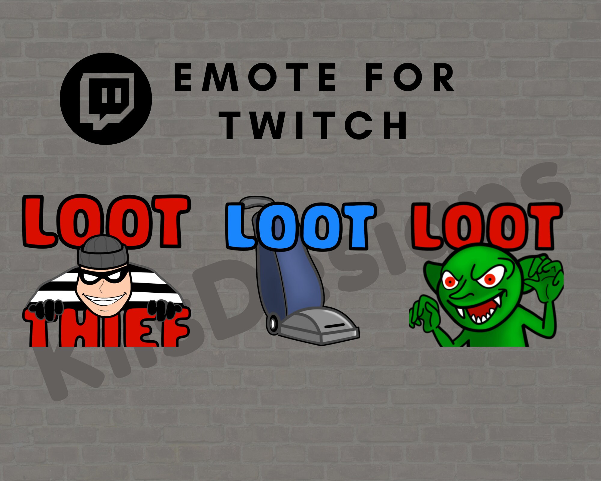 Twitch / Kick Emote, Loot Thief, Loot Vacuum, Loot Goblin, 3 Pack, for ...