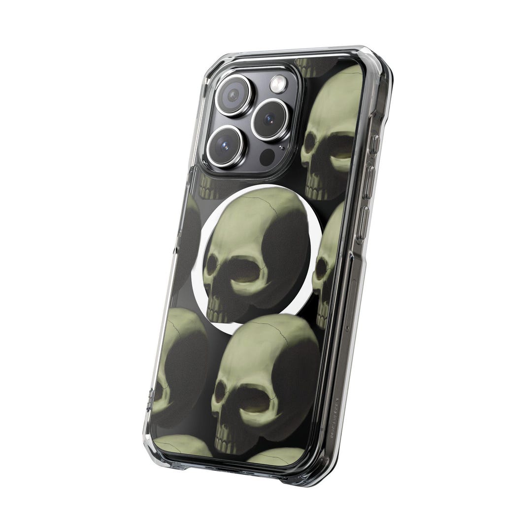 Clear iPhone Case With a Skull Pattern - Magsafe Compatible - Graveyard ...
