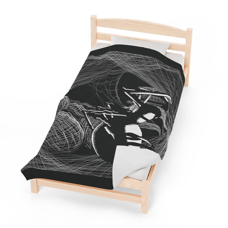 Velveteen Plush Blanket, Black and White Spider Web Blanket, Dark ...
