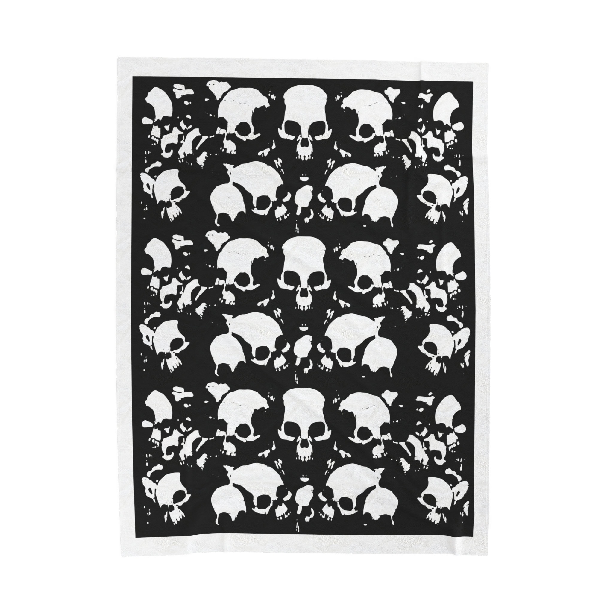 Velveteen Plush Blanket, Black & White Skulls Blanket, Dark Fantasy ...