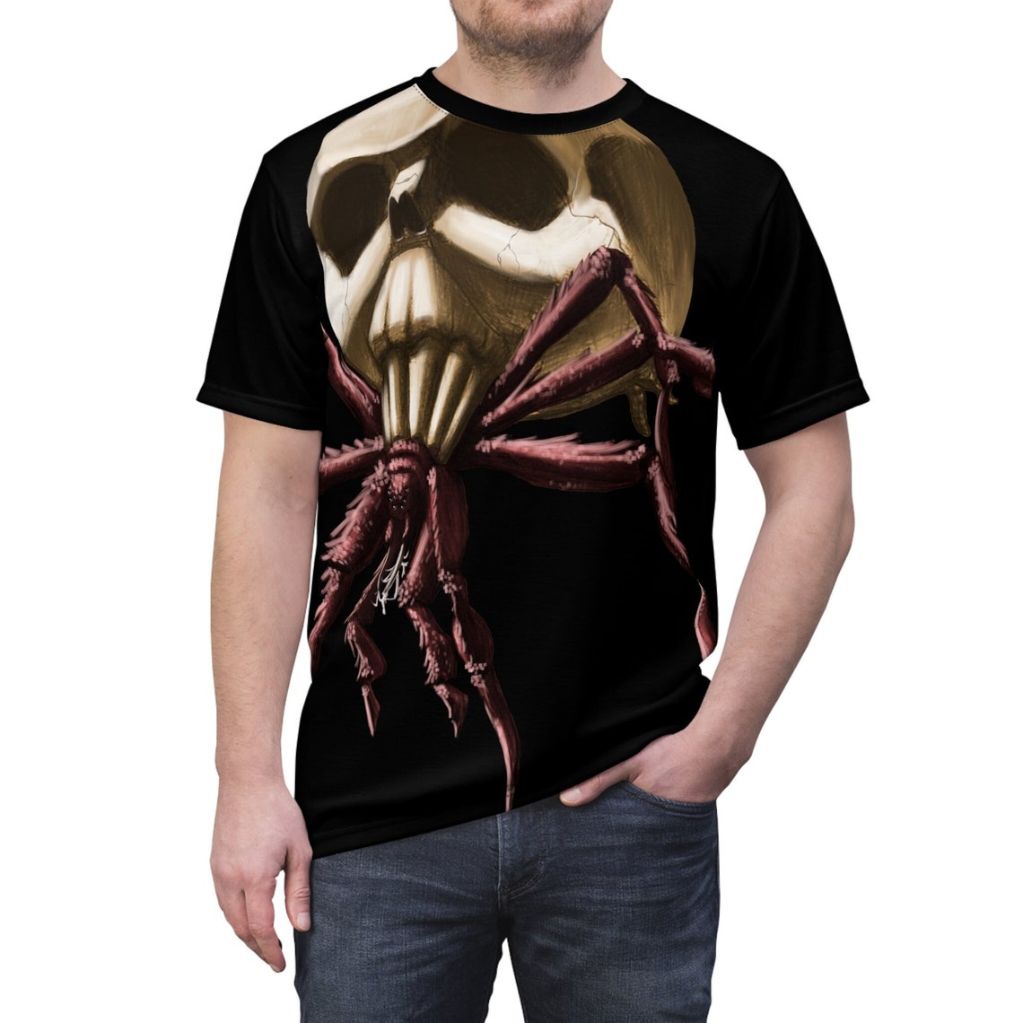 Edgy Spider Skull Shirt | Black Alternative Tee for Him | Men's Urban ...