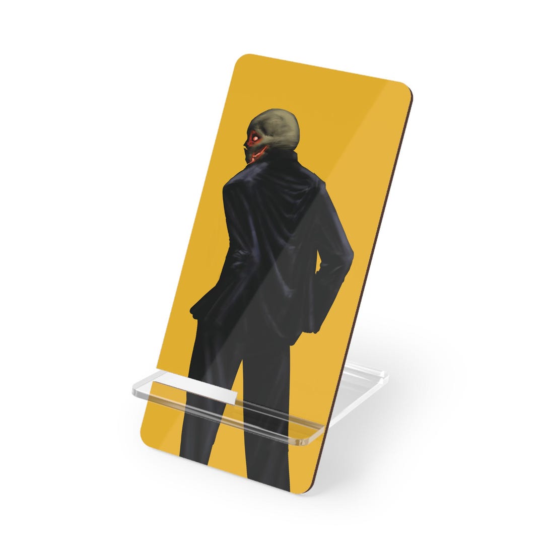 Gloomy Skeleton Skull Phone Stand - Moody Working Man Phone Holder ...