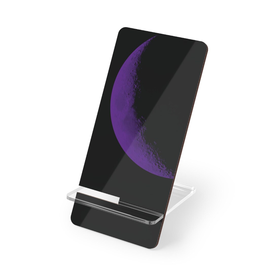 Phone Stand, Moon Art in Black and Purple, Vertical Cell Phone Holder ...