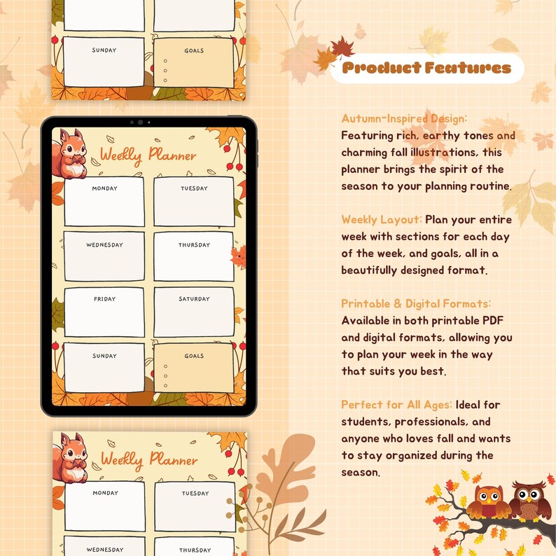 Fall-themed Weekly Planner Printable PDF Cute Fall Planner Digital ...