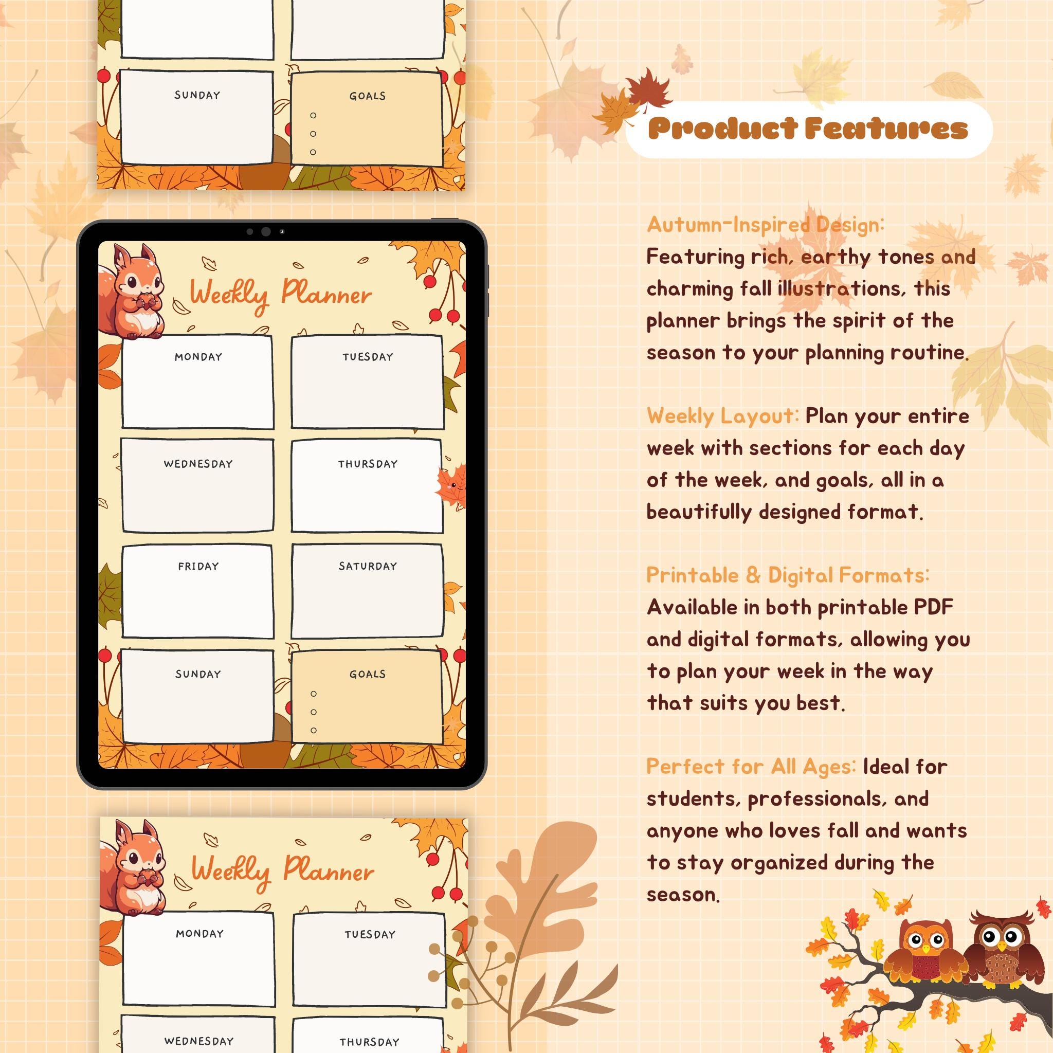 Fall-themed Weekly Planner | Printable PDF | Cute Fall Planner ...