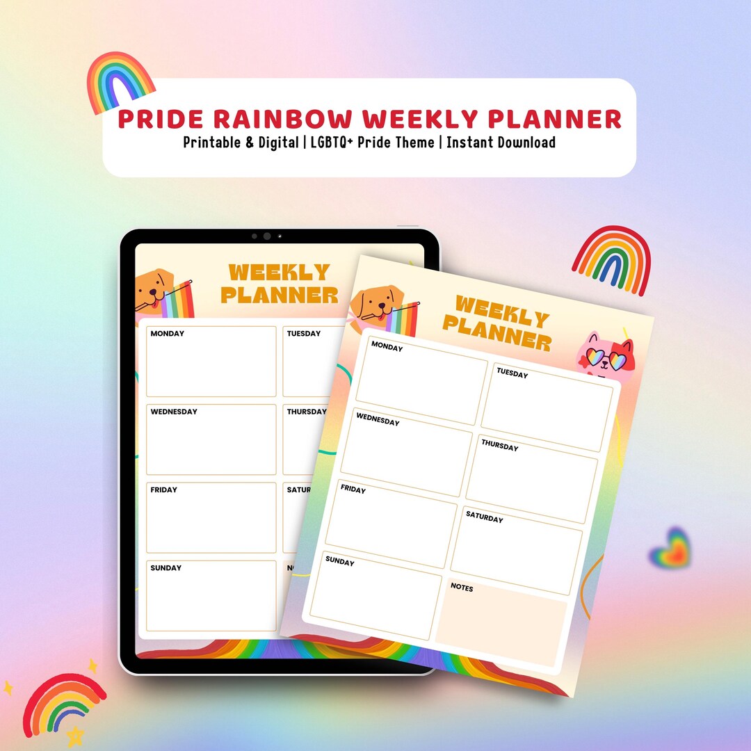 LGBTQ+ Pride Rainbow Weekly Planner | Printable & Digital Planner ...
