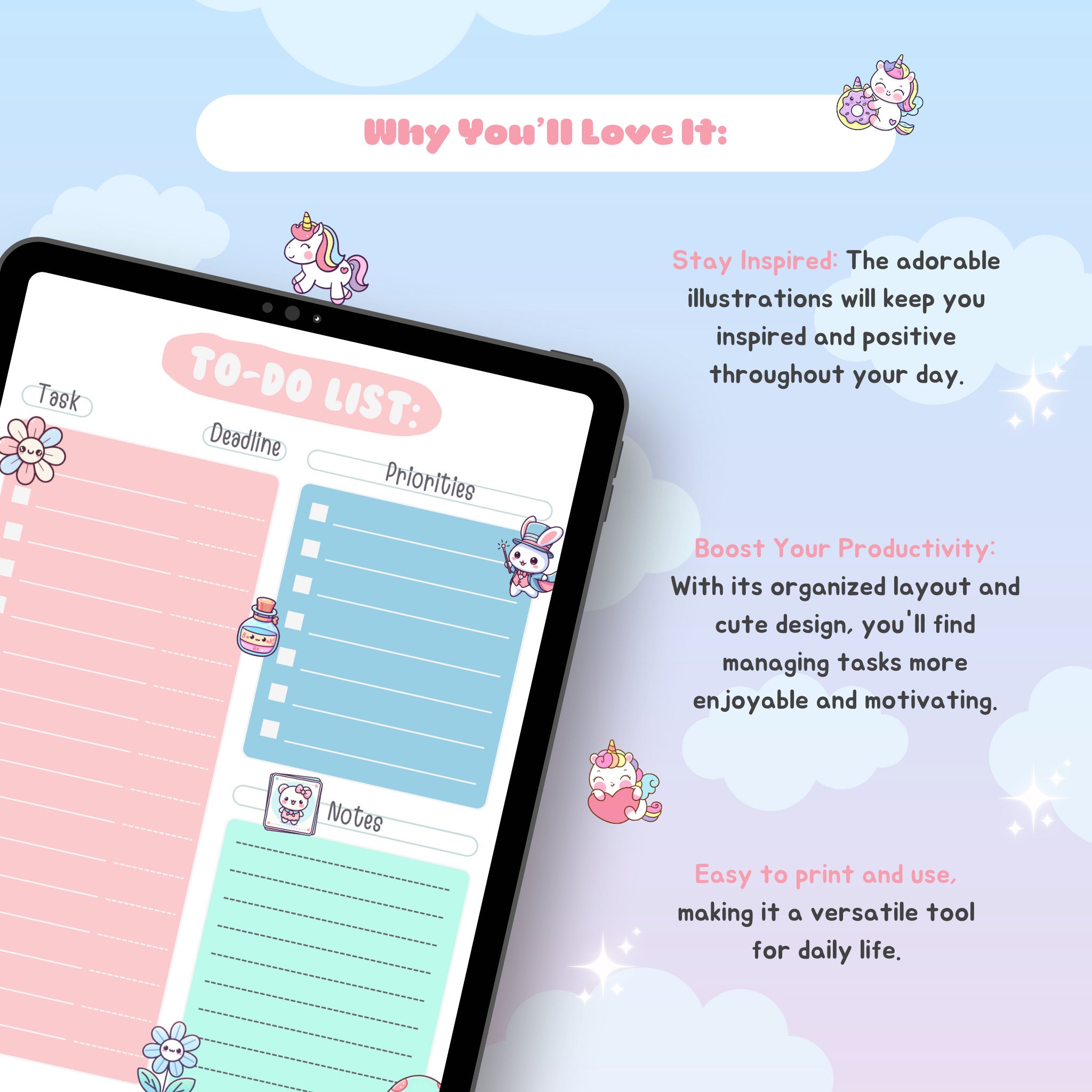 Kawaii To-do List Printable PDF | Cute Task Planner With Adorable ...