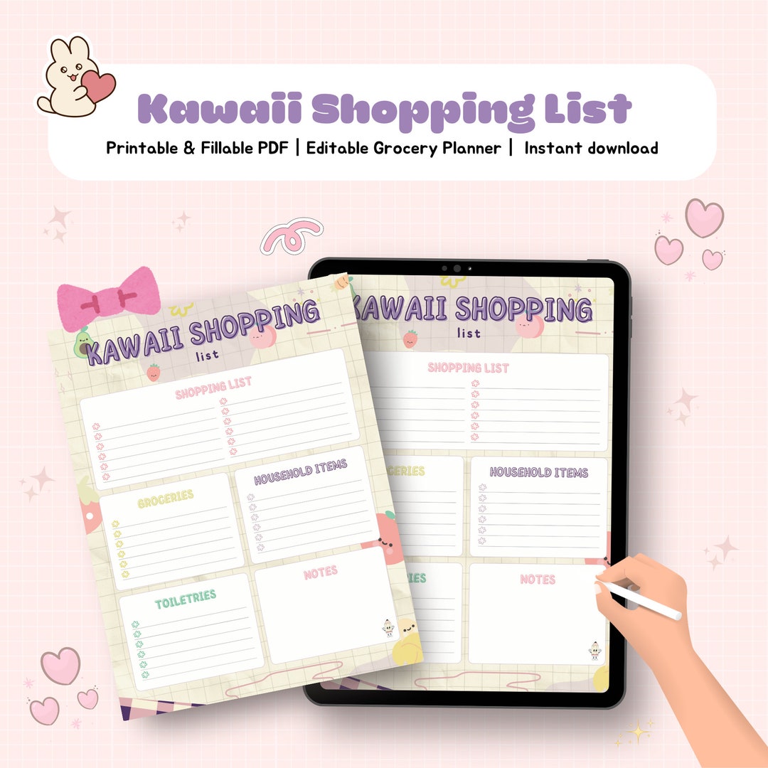 Kawaii Shopping List Printable | Cute Grocery List Planner Page ...