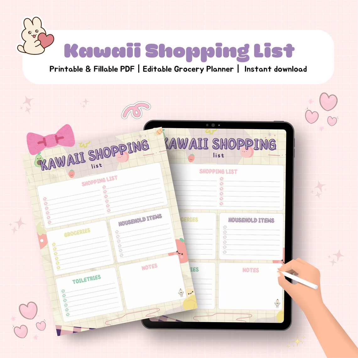 Kawaii Shopping List Printable | Cute Grocery List Planner Page ...
