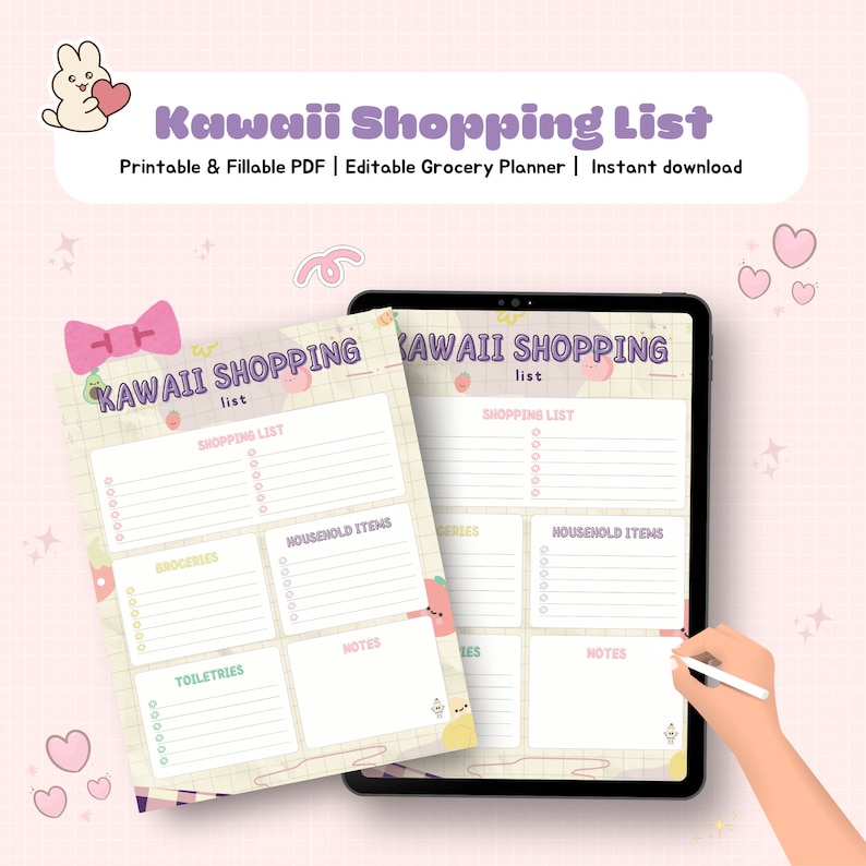 Kawaii Shopping List Printable | Cute Grocery List Planner Page ...