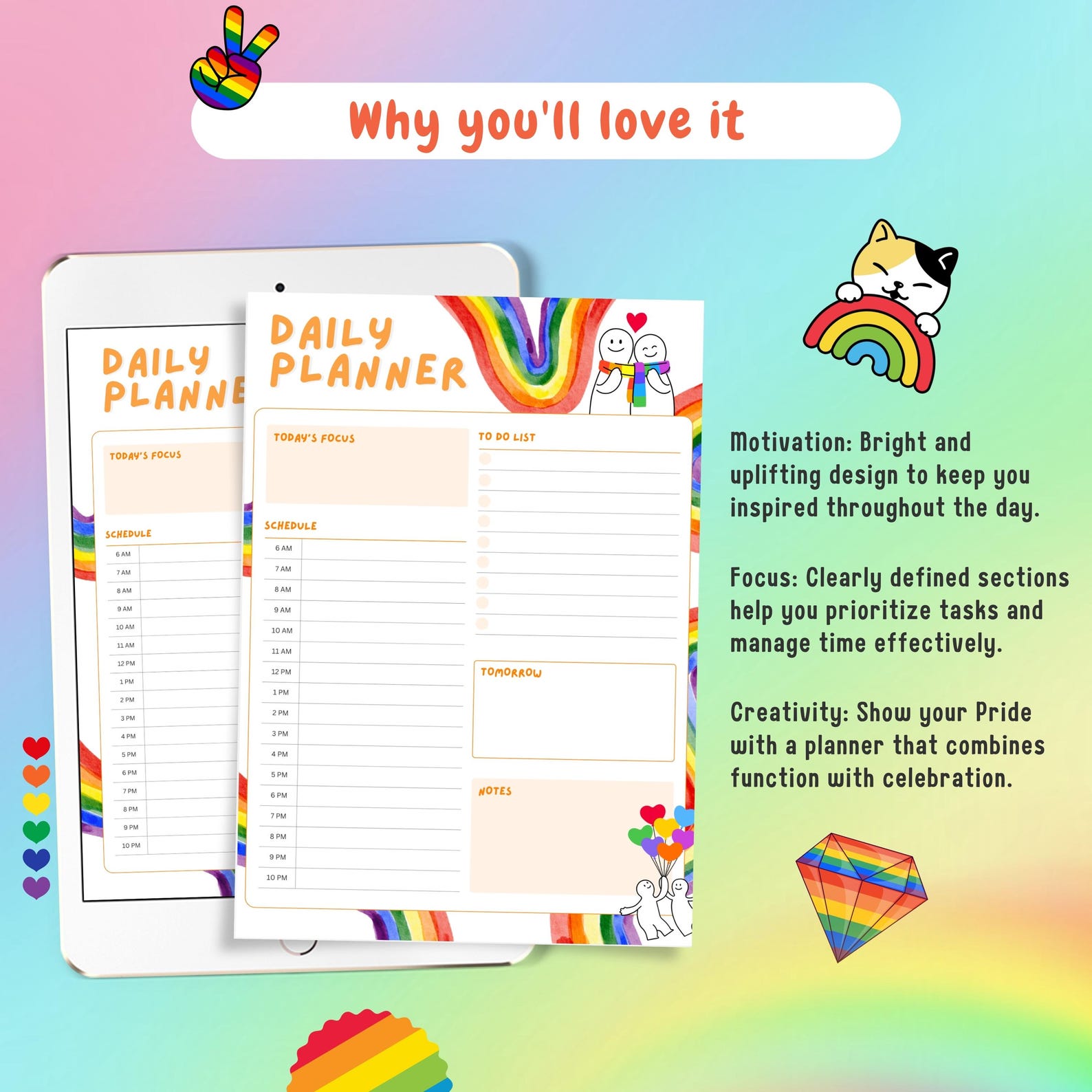 Pride Rainbow Daily Planner PDF | Printable & Digital LGBTQ+ Planner ...