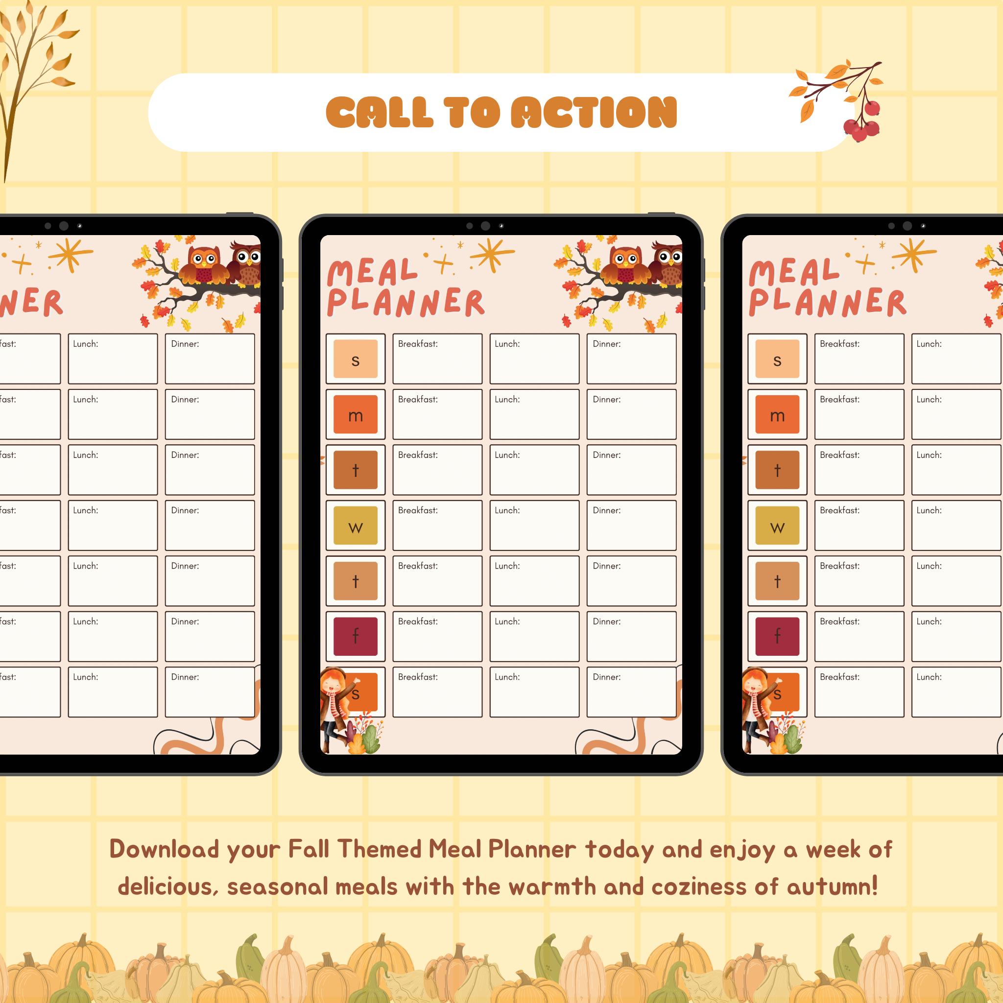 Fall-themed Meal Planner PDF | Printable & Fillable Weekly Meal Plan ...